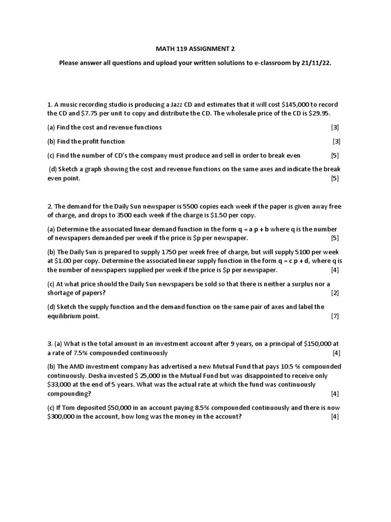 Math 119 Assignment 2 | PDF | Prices | Newspapers