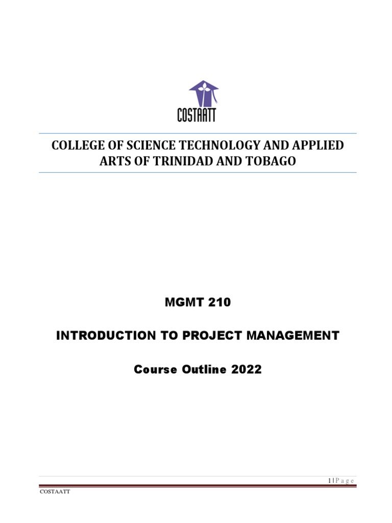 MGMT 210 Course Outline - COSTAATT - 2022 - 202310 New | PDF | Project Management | Reading ...