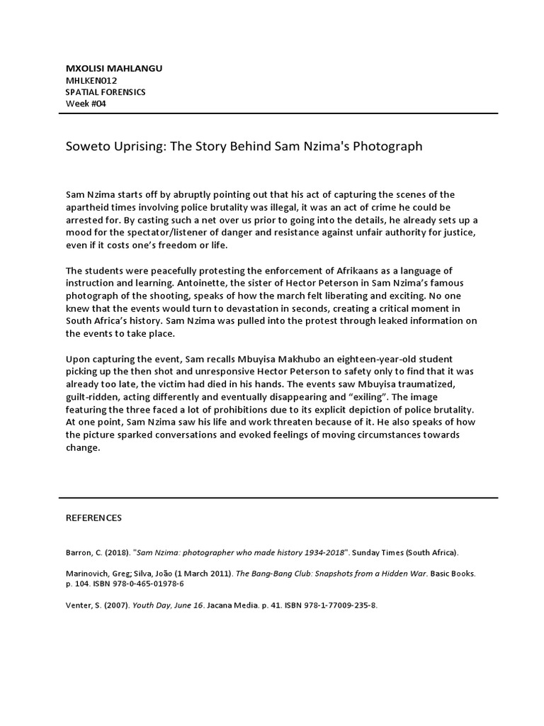 MXOLISI - Soweto Uprising: The Story Behind Sam Nzima's Photograph | PDF
