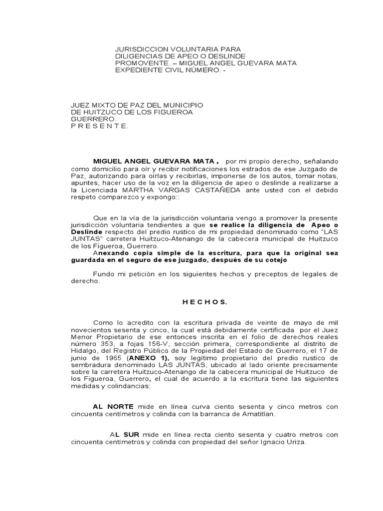 Escrito Inicial de Apeo o Deslinde | PDF | Gobierno | Justicia