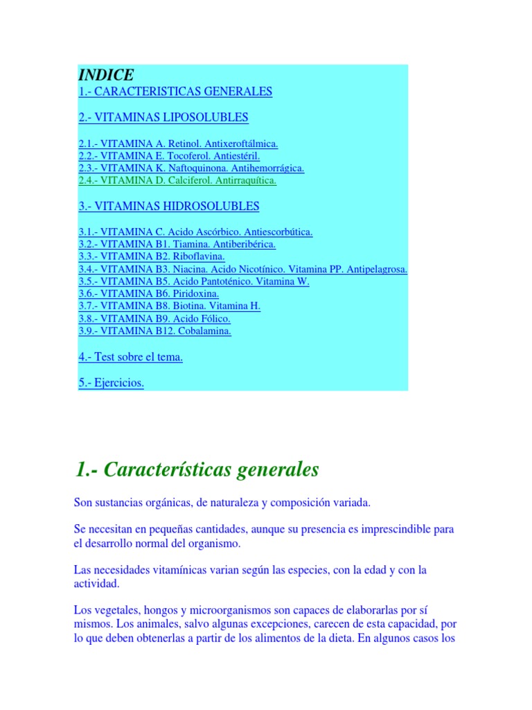 Vitaminas: Tipos, Funciones y Fuentes | PDF | Vitamina a | Vitamina