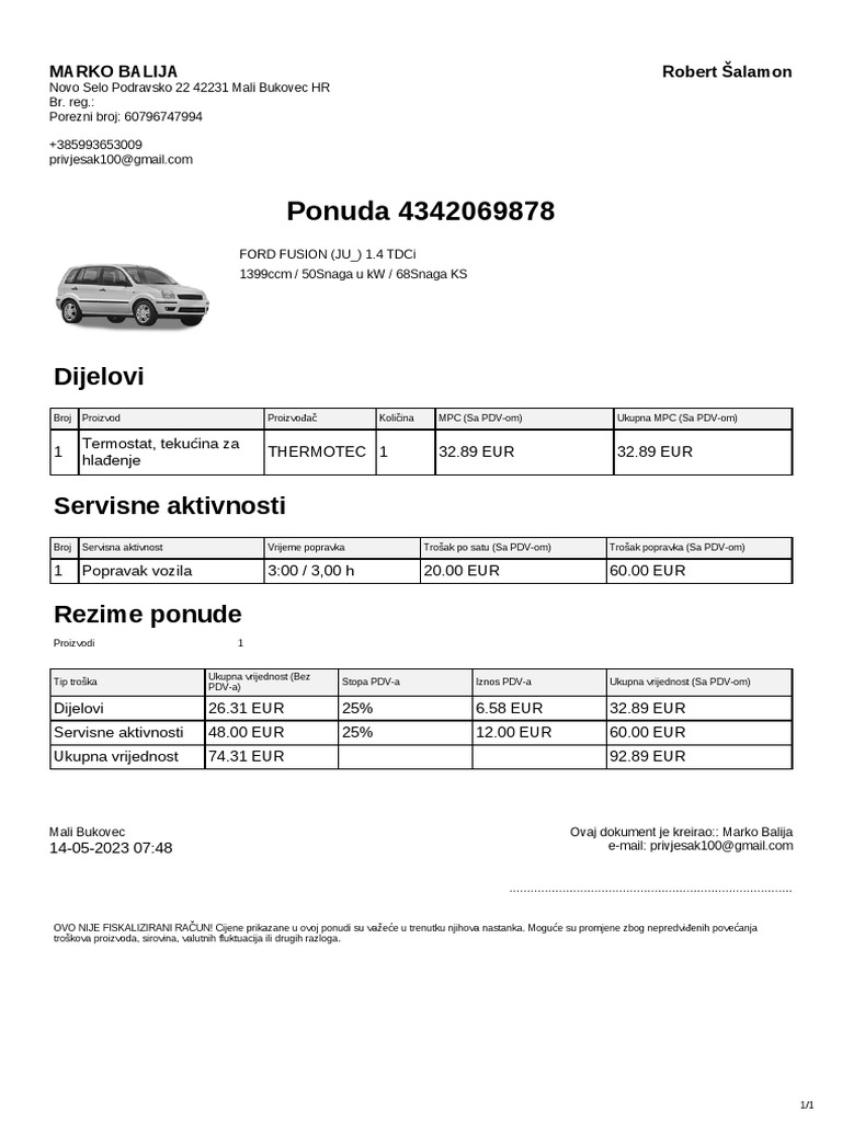 Ponuda 4342069878: Dijelovi | PDF