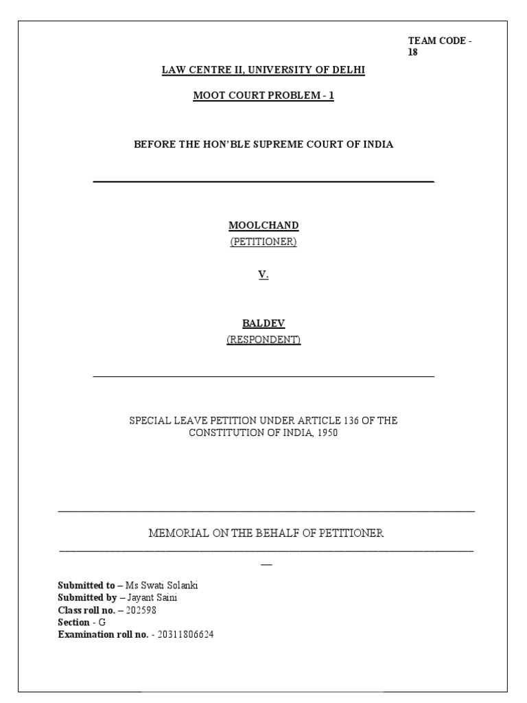 Moot Court Memorial - 2 | PDF | Appeal | Supreme Court Of India