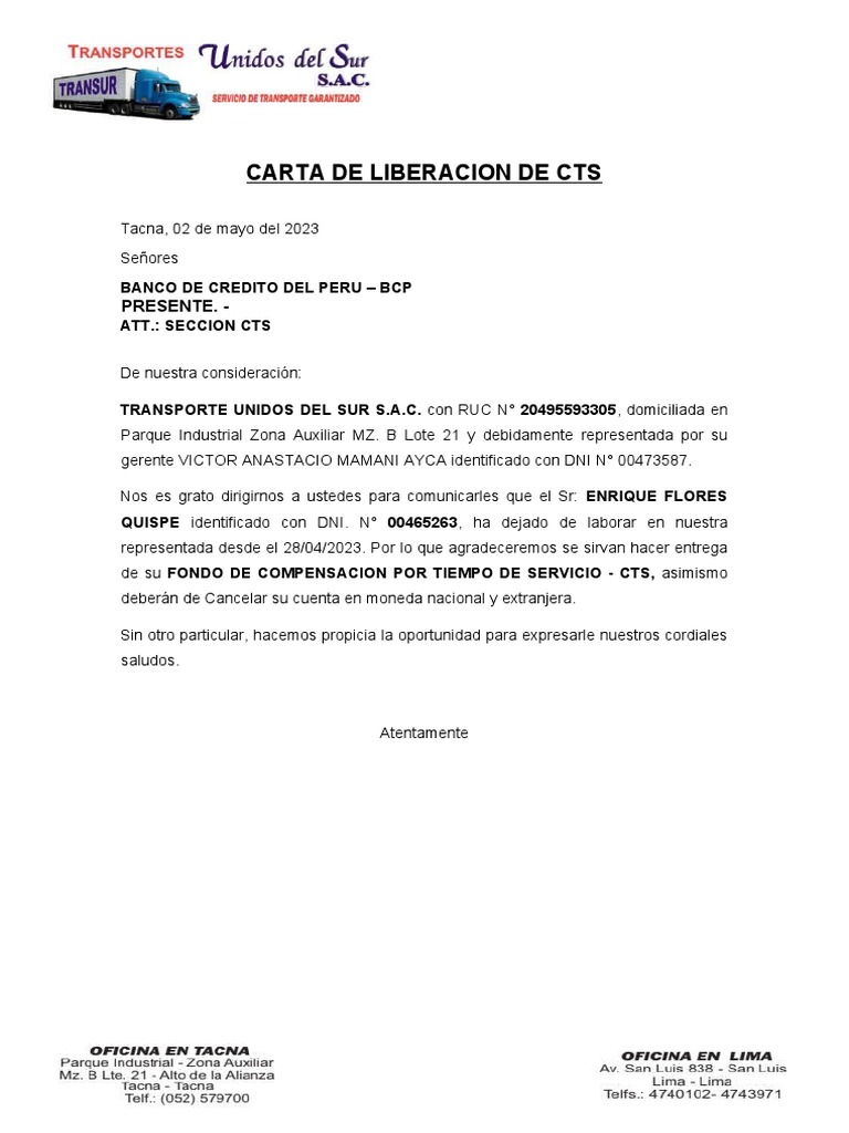 Carta de Liberacion de Cts 2 | PDF