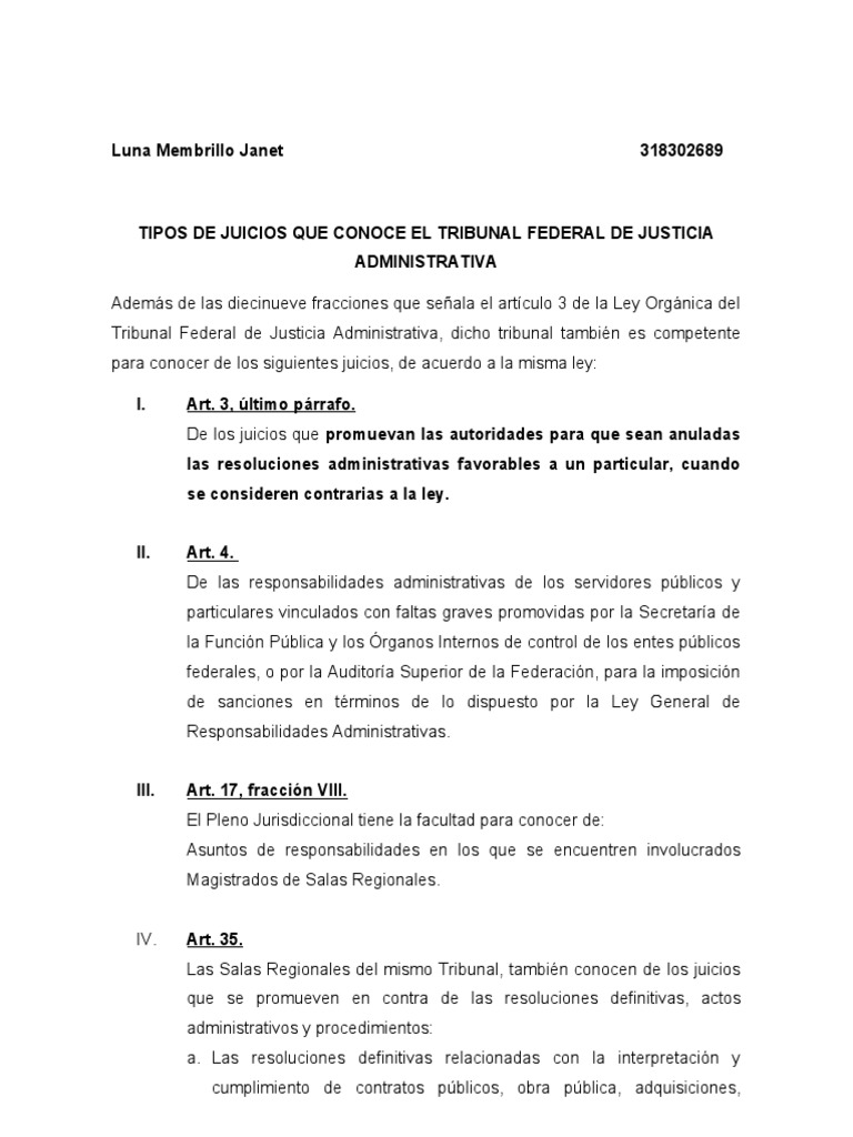 Tarea Juicios de Los Que Conoce El Tfja | PDF | Ley Pública | Gobernancia