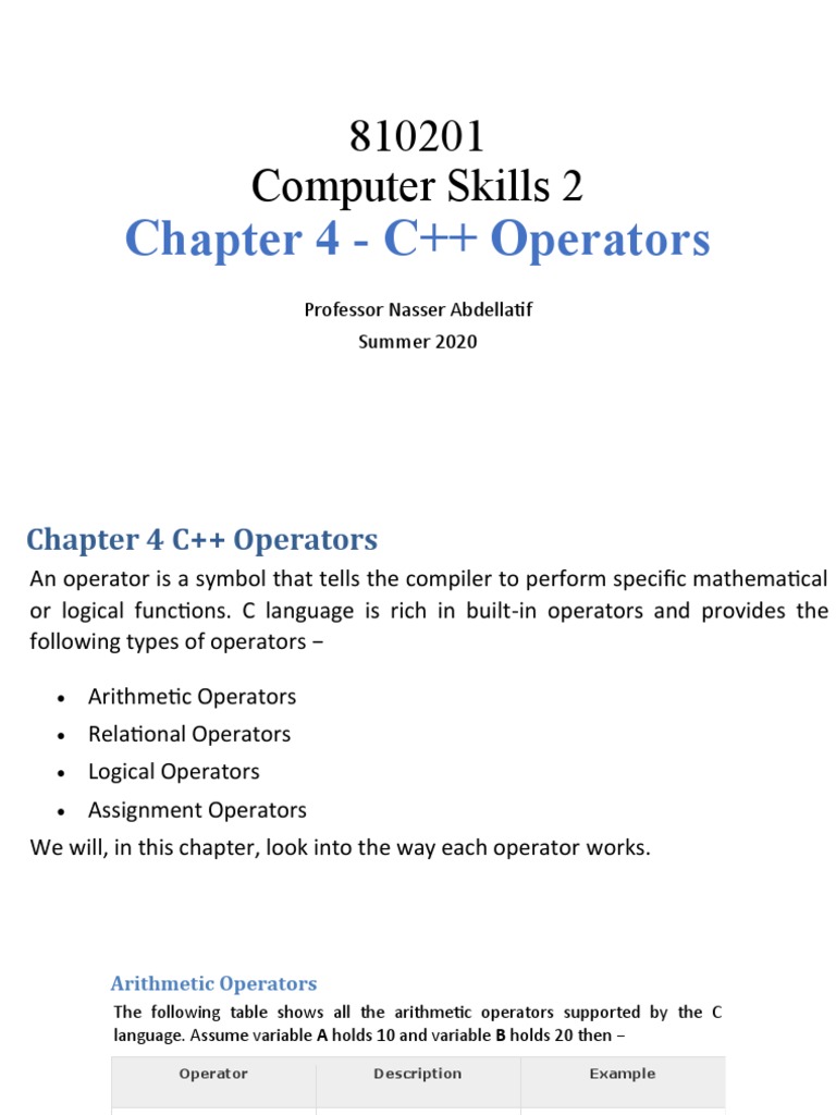 Chapter 4 Operators | PDF | Integer (Computer Science) | Computer ... Chapter 4 Operators | PDF | Integer (Computer Science) | Computer ...