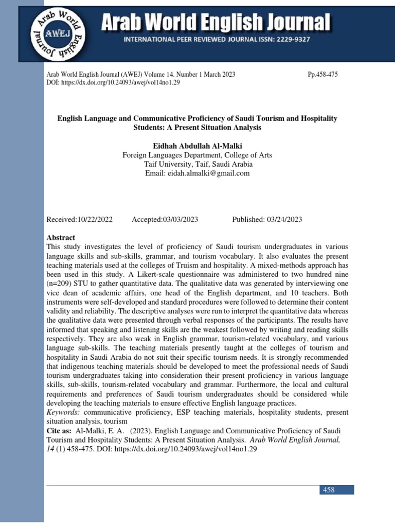 English Language and Communicative Proficiency of Saudi Tourism | PDF ...