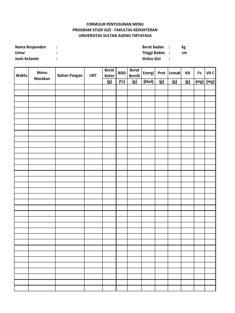 Formulir Penyusunan Menu | PDF