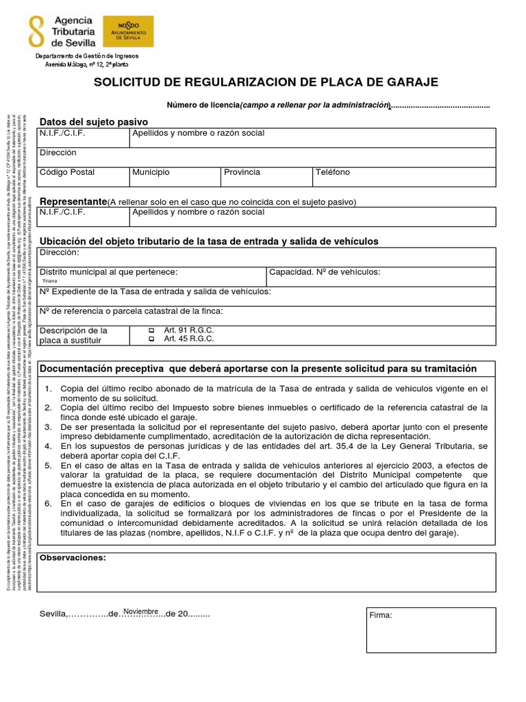 25 Modelo 25 Regularizacion Placas de Vados | PDF | Privacidad de la ...