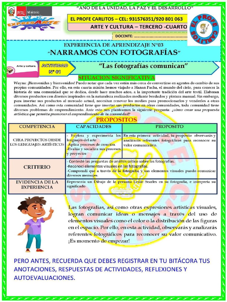 Experiencia de Aprendizaje #03 - Actividad 01 - 3ero y 4to - Arte y Cultura - 00001 | PDF