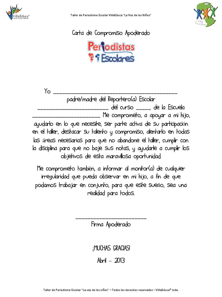 Compromiso Apoderado Taller Periodismo | PDF