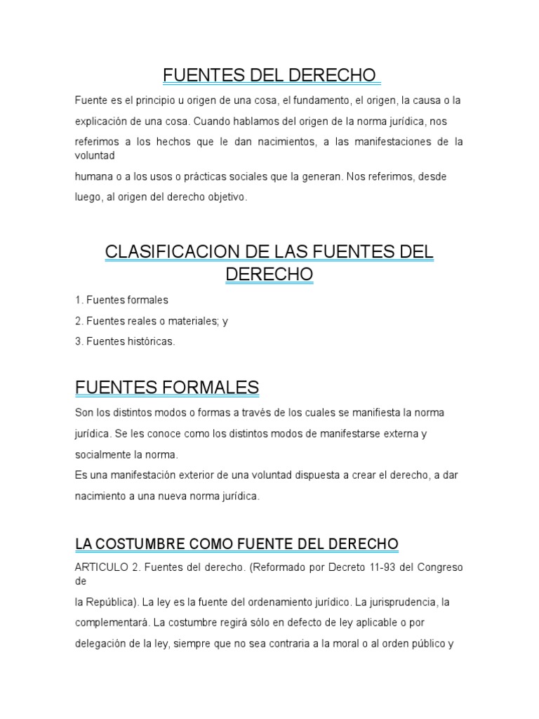 Clasificación de Fuentes del Derecho | PDF | Fuentes del derecho | Caso ...