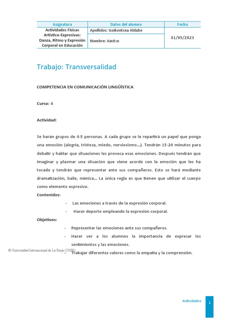 Transversalidad | PDF | Bailes | Las emociones
