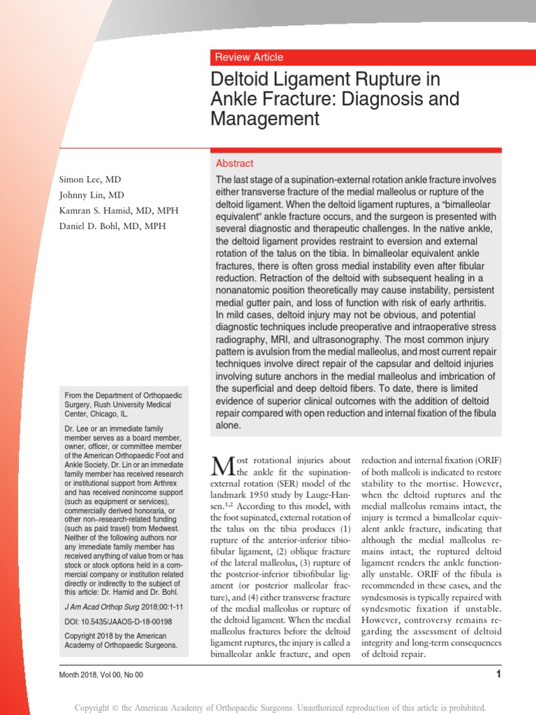 Deltoid Ligament Rupture in Ankle Fracture - Diagnosis and Management ...