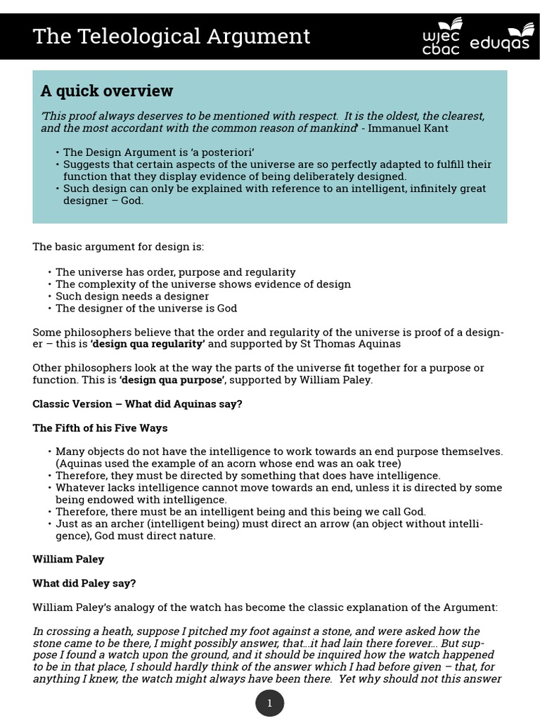 03 Teleological Argument | PDF | God | Metaphysics