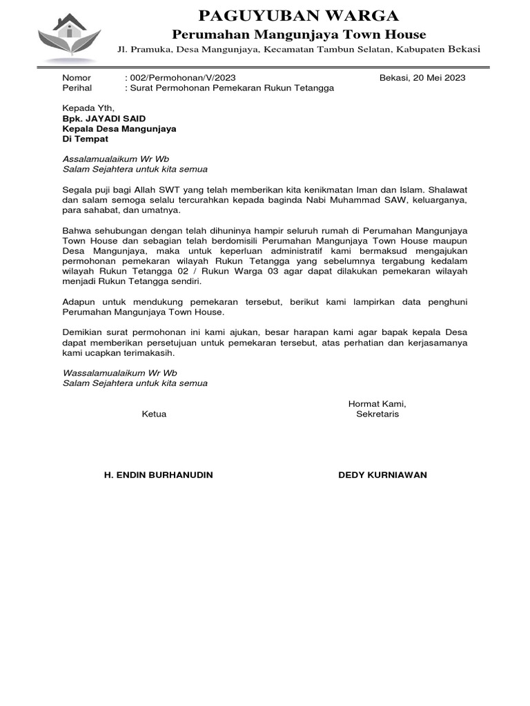 Surat Permohonan Pemekaran RT Baru | PDF