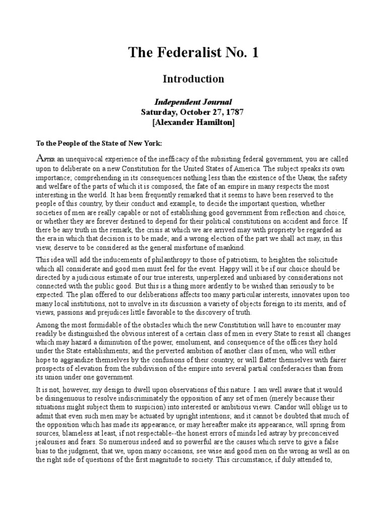 Federalist Paper 1 | PDF | Truth