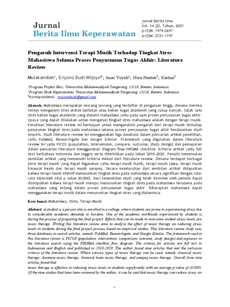 Pengaruh Intervensi Terapi Musik Terhadap Tingkat Stres Mahasiswa Selama Proses Penyusunan Tugas ...