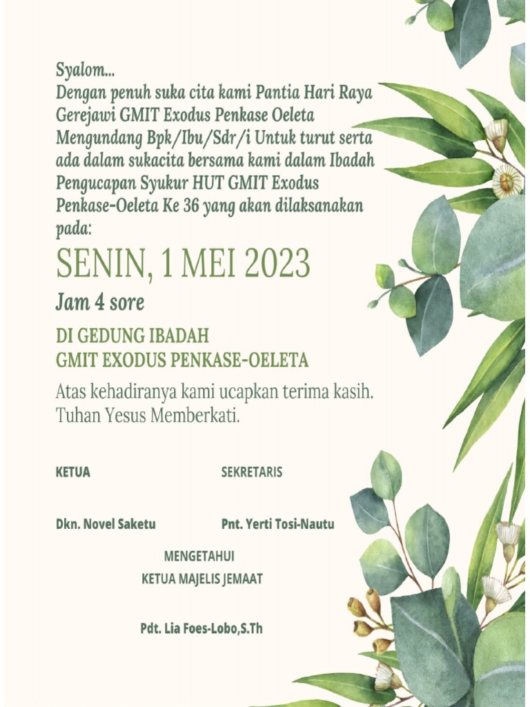 Undangan Ultah Gereja | PDF