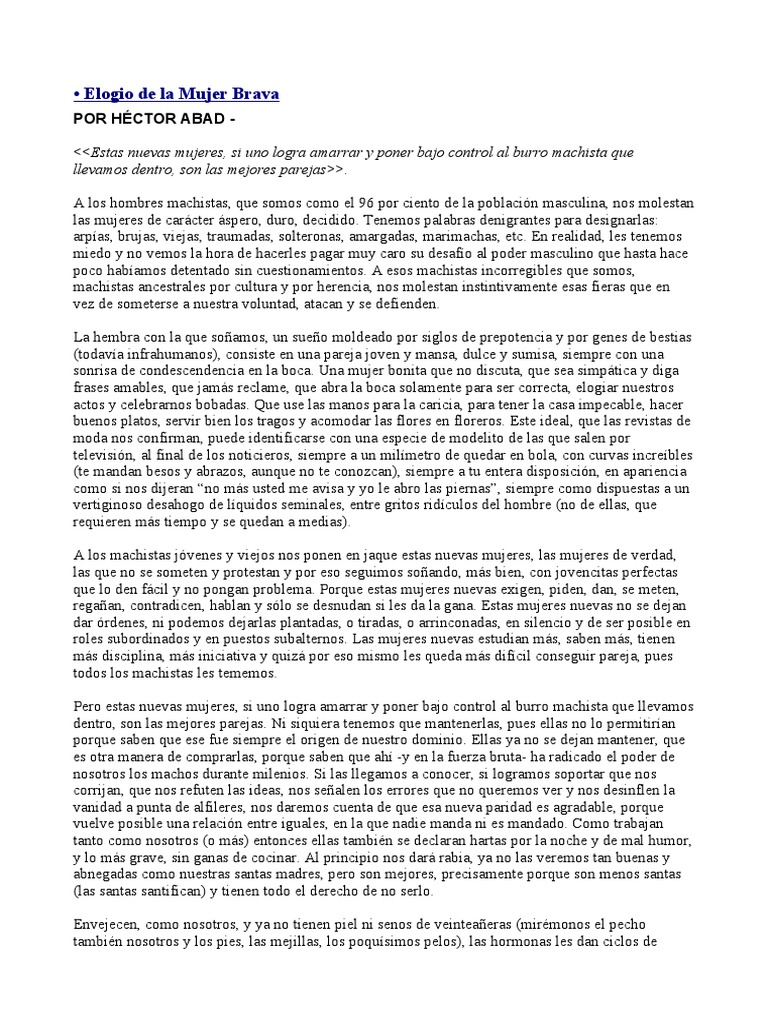Hector Abad - Elogio de La Mujer Brava | PDF