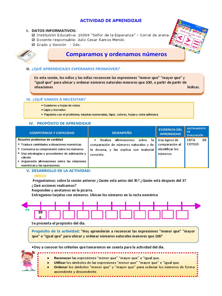 Comparamos y Ordenamos Números | PDF | Evaluación | Aprendizaje