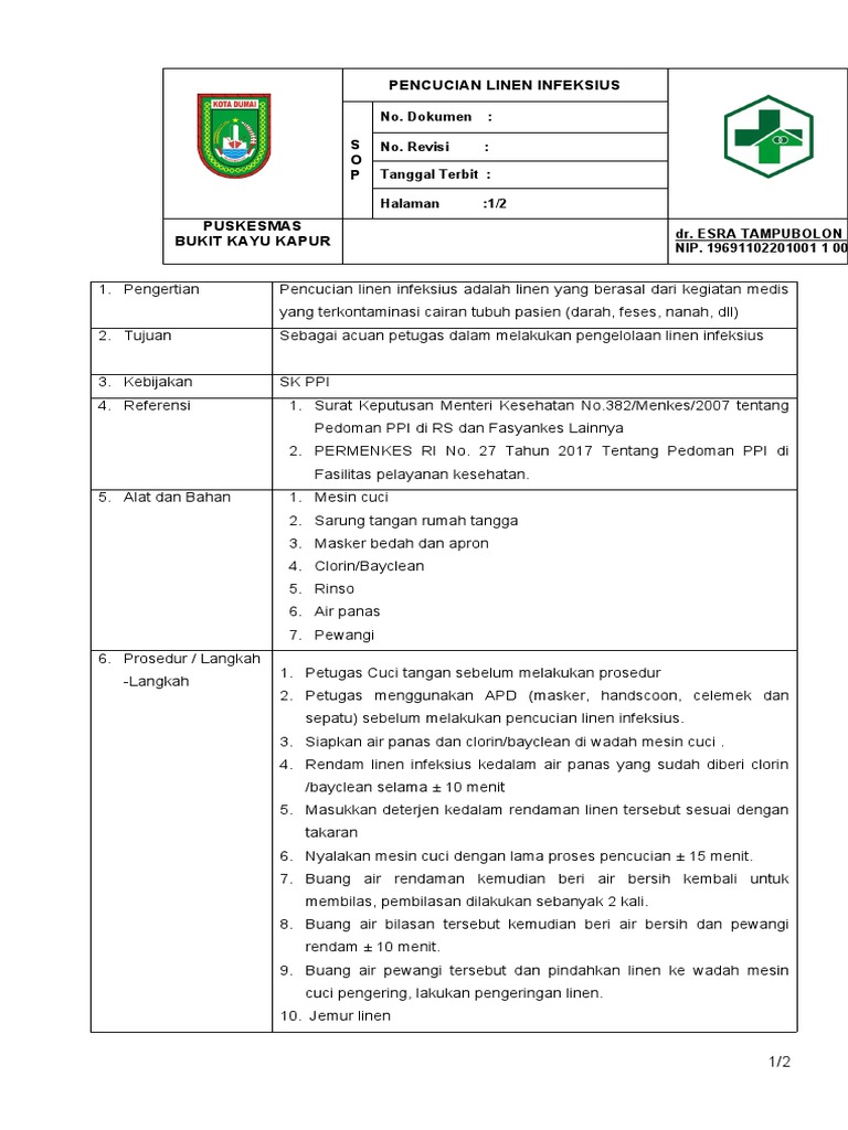 Sop Pencucian Linen Infeksius | PDF