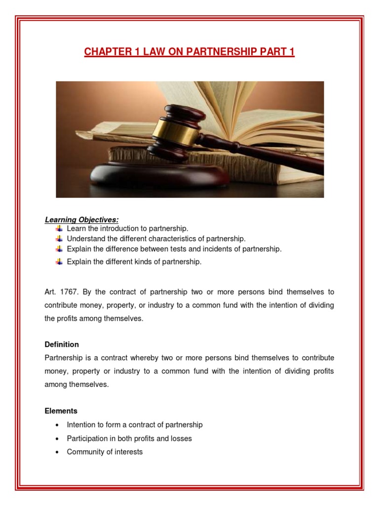 Chapter 1 - Law On Partnership | PDF | Partnership | Limited Partnership