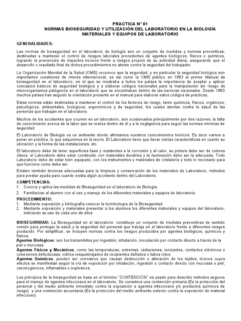 Practica - 01 - Normas Uso Lab - Materiales y Equipos de Laboratorio. | Descargar gratis PDF ...