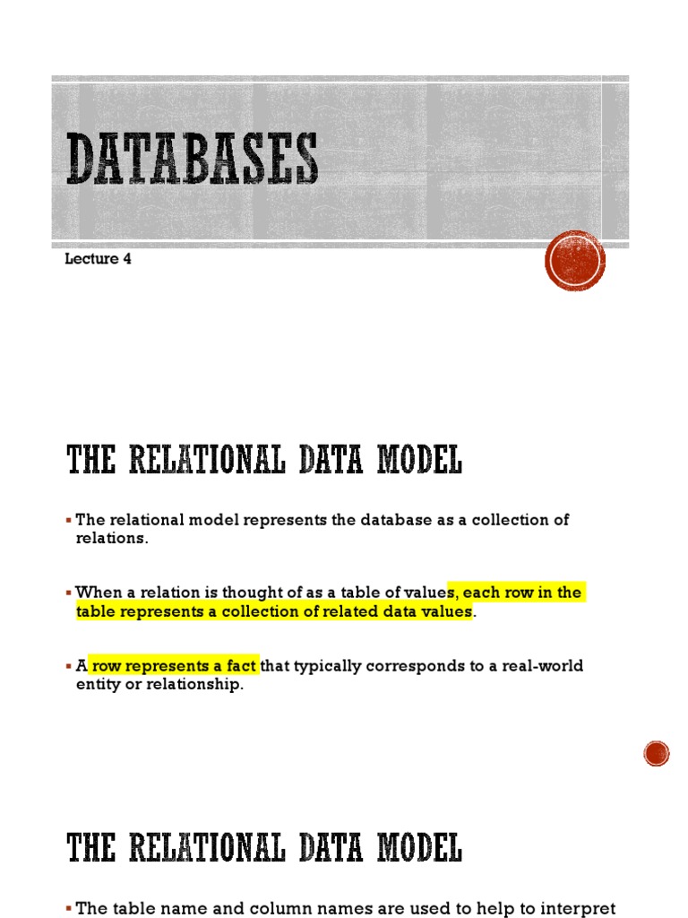 Lecture 4 Pdf Relational Model Data Type