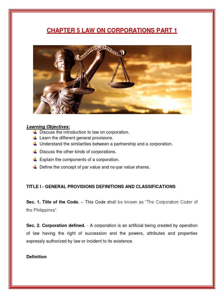 Overview of Corporation Law Principles | PDF | Stocks | Corporations