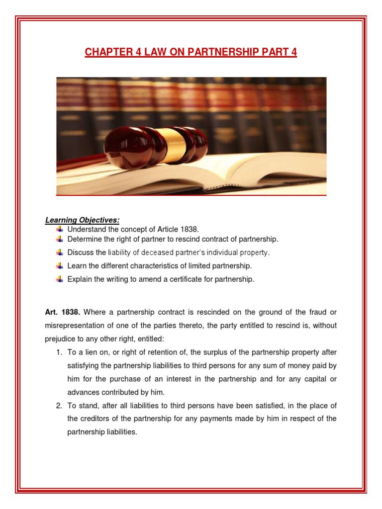 Chapter 4 - Law On Partnership | PDF | Partnership | General Partnership