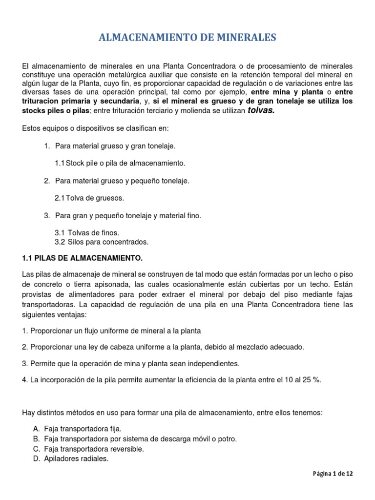Almacenamiento de Minerales | PDF | Minerales | Plantas
