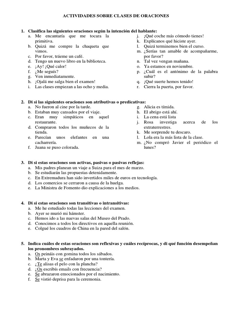 Actividades - Tipos de Oraciones | PDF