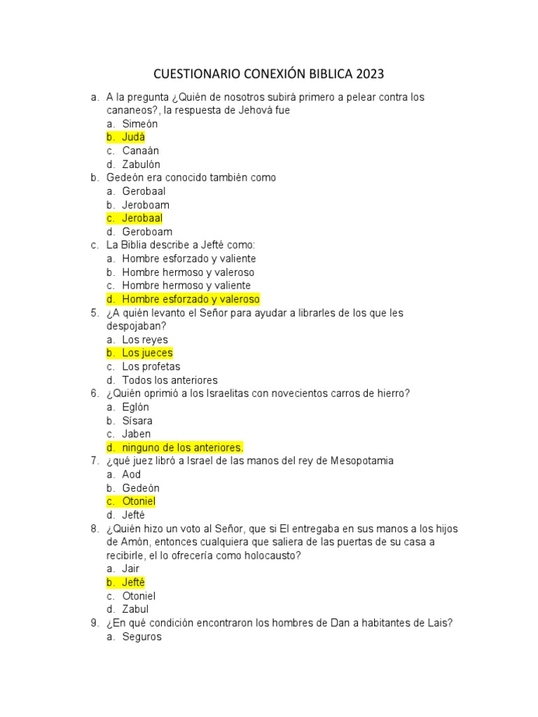 Cuestionario Bíblico 2023 para Jóvenes | PDF | Jacob | Sansón