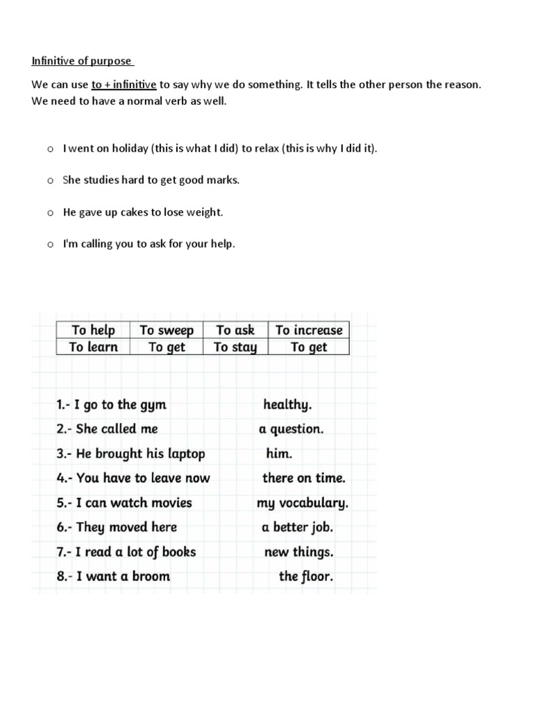 Using Infinitives for Purpose | PDF | Language Arts & Discipline