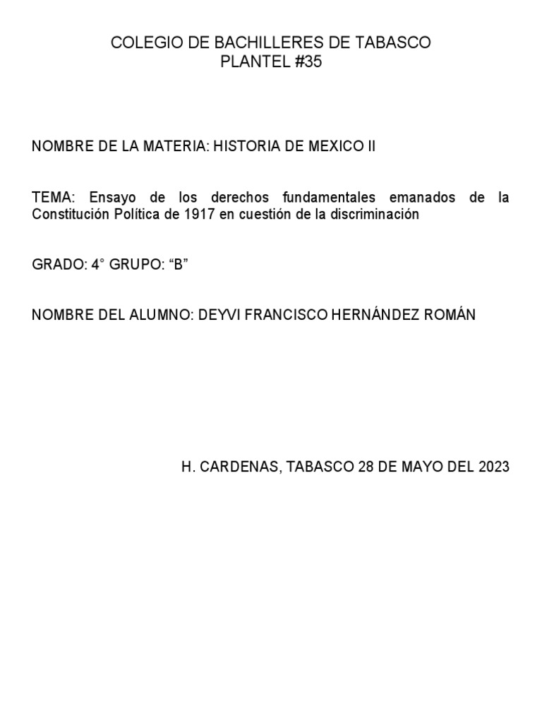 Ensayo De Los Derechos Fundamentales Emanados De La Constitución