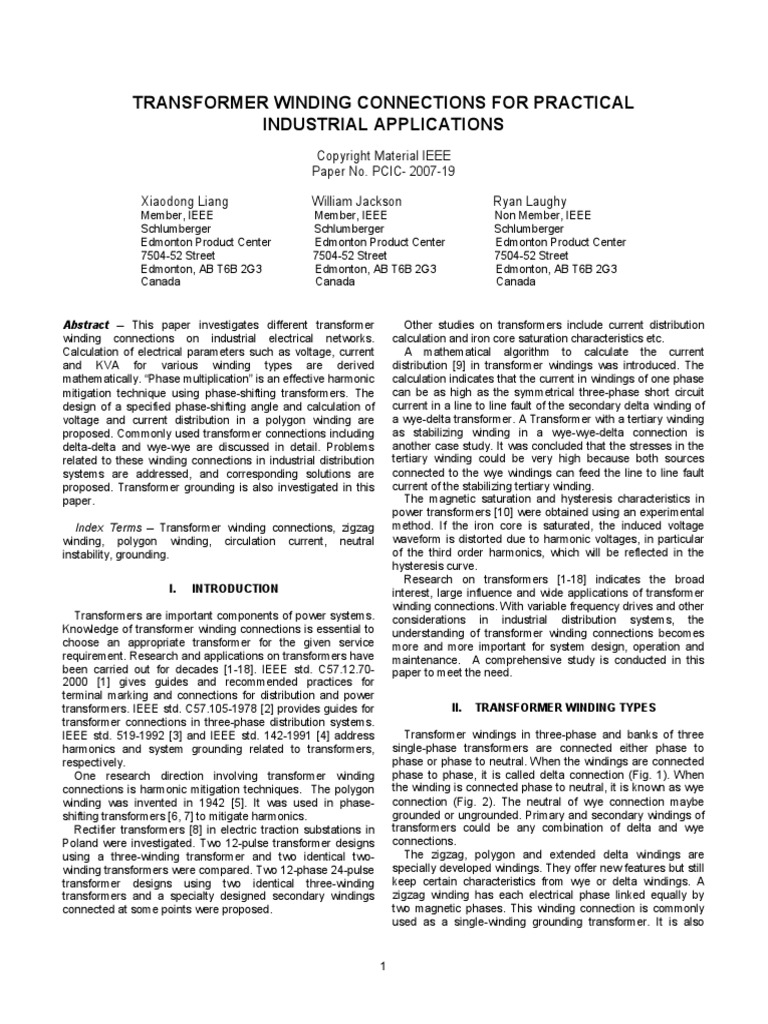 Transformer Winding Connections For Practical Industrial Applications ...