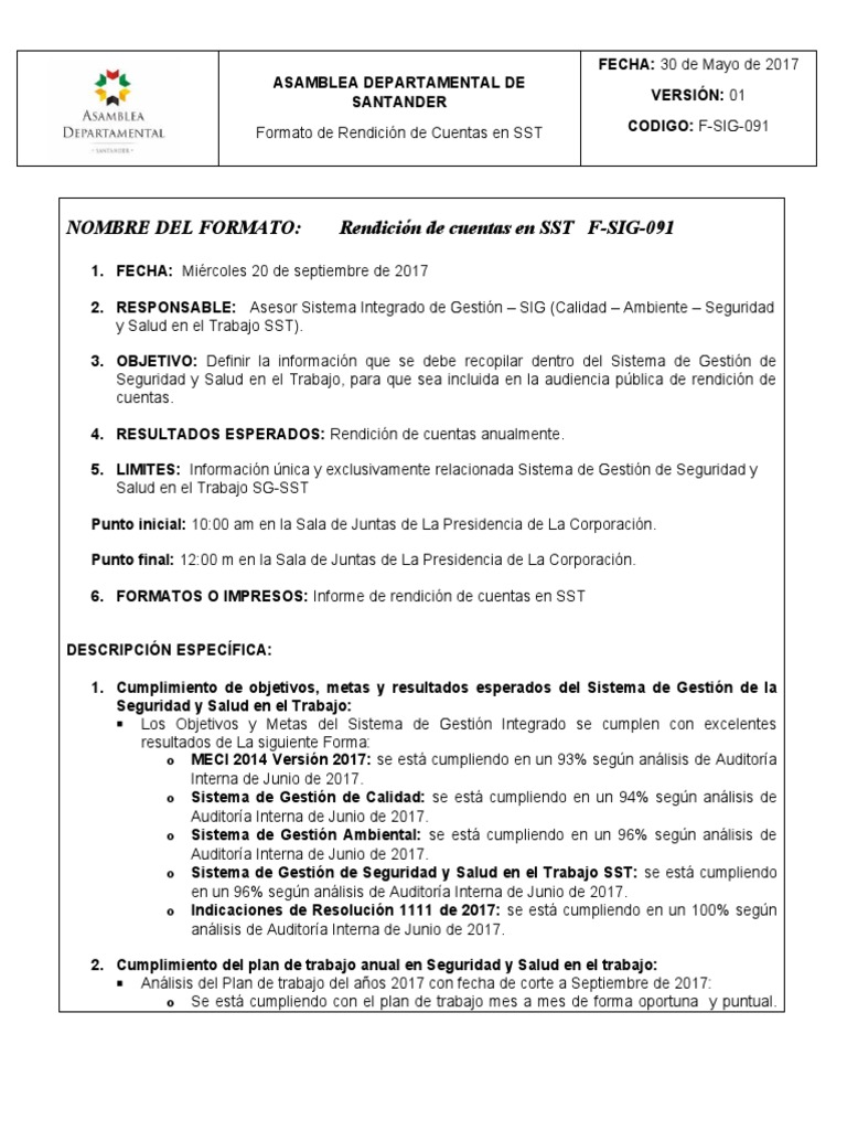 Formato de Rendicion de -cuentas en SST | PDF