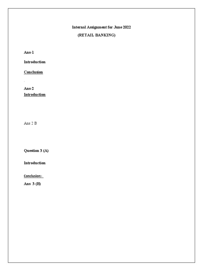 Internal Assignment For June 2022 RETAIL BANKING | PDF