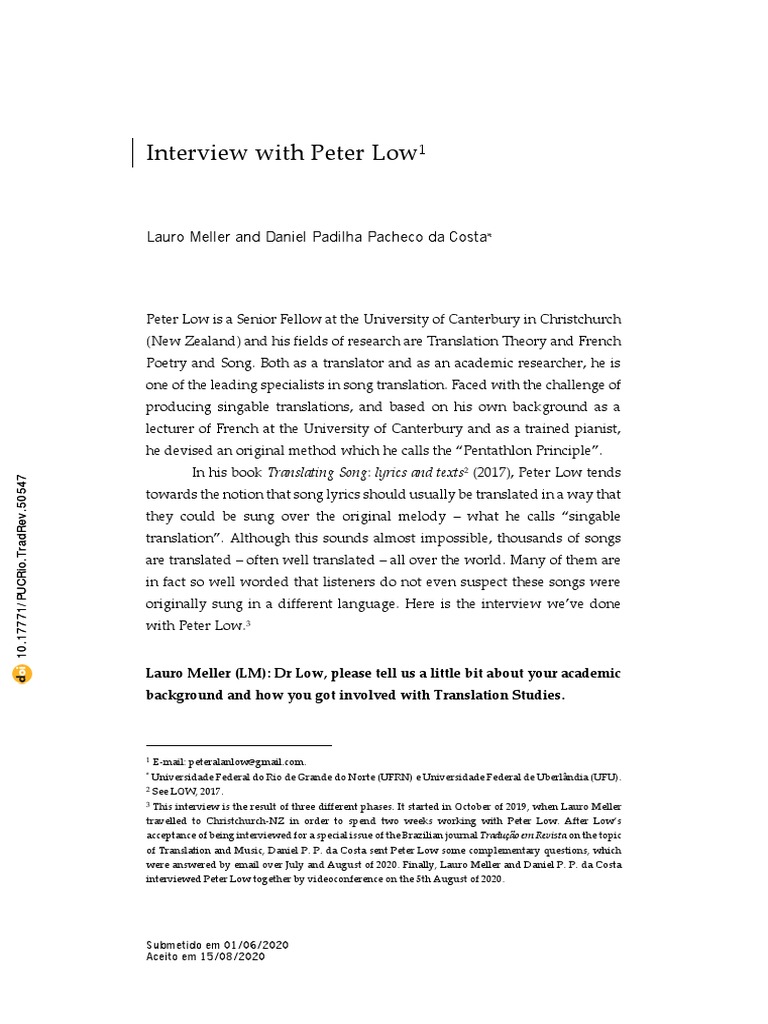 Interview With Peter Low | PDF | Translations | Vowel