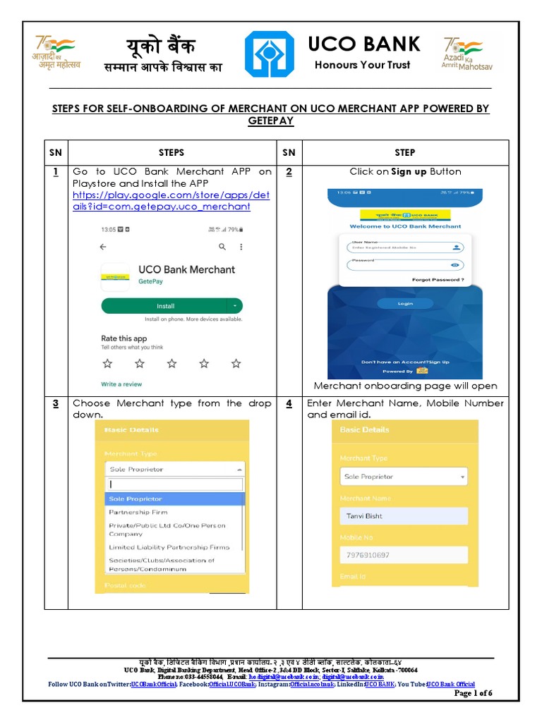 SOP For Merchants On Self Onboarding To UCO Bank Merchant Platform | Download Free PDF ...