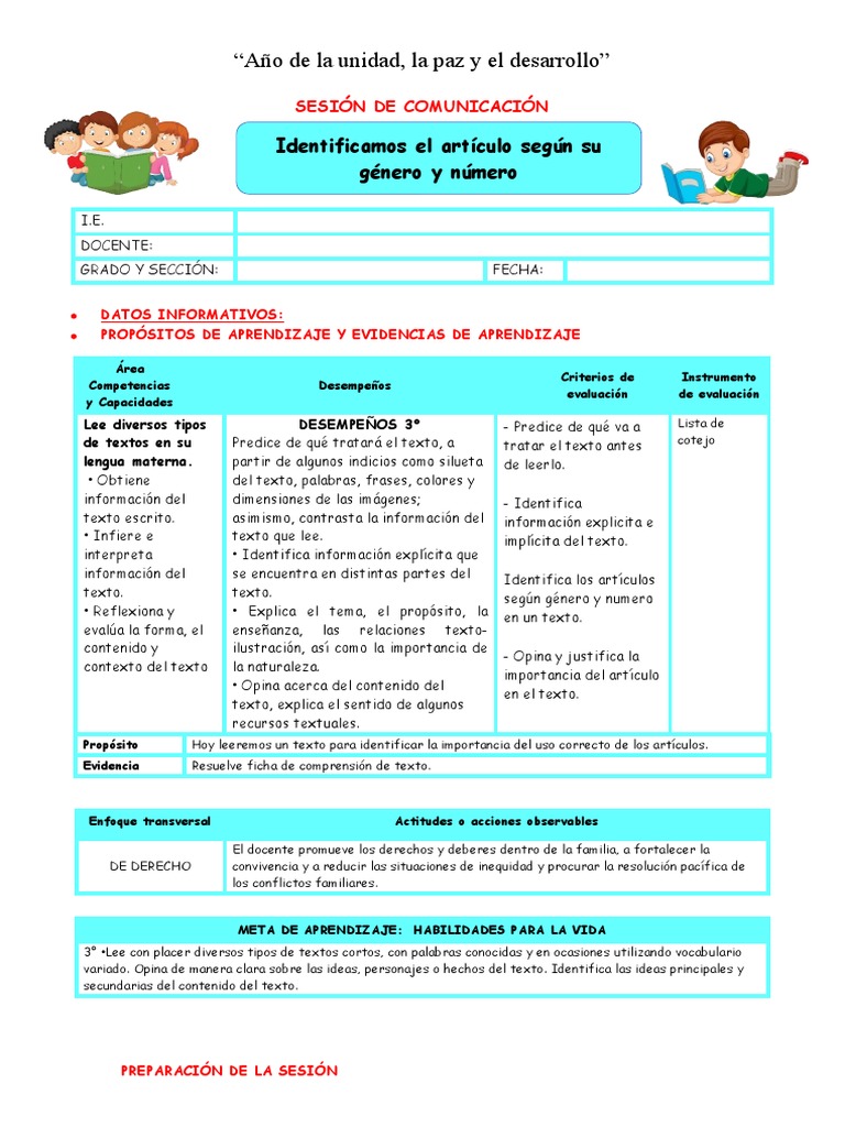 Artículo Género y Número - Sesion de Aprendizaje | PDF | Evaluación