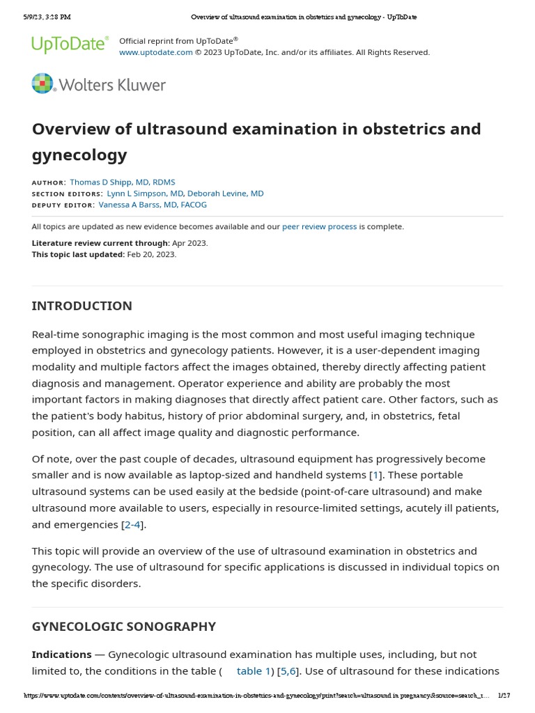 Overview of Ultrasound Examination in Obstetrics and Gynecology ...