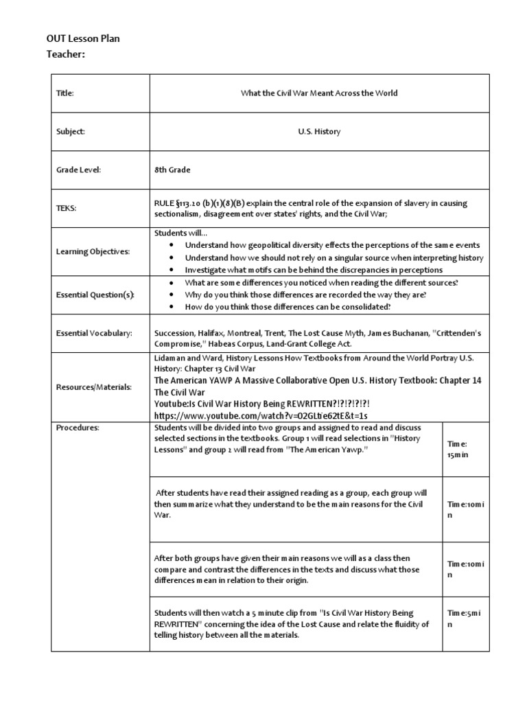 Out Lesson Plan | PDF | Lesson Plan | Behavior Modification