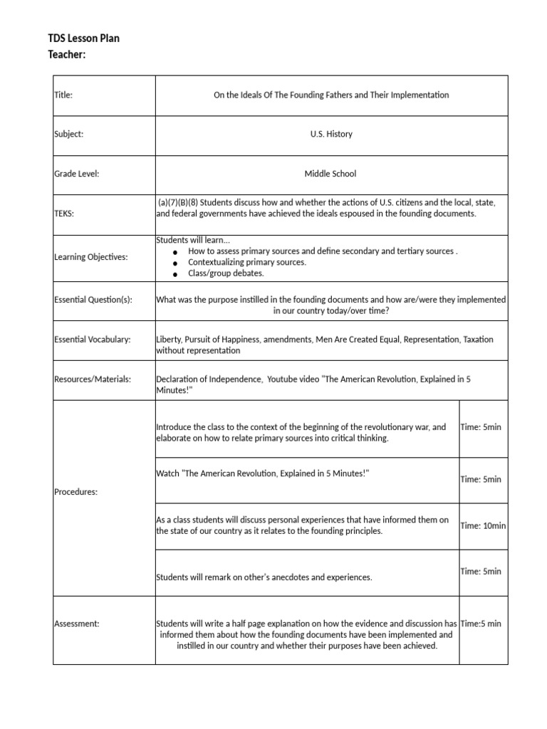 Tds Lesson Plan | Download Free PDF | Lesson Plan | Primary Sources