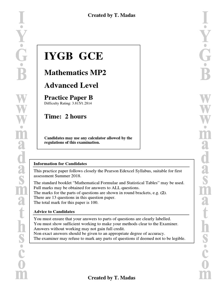 Madasmaths Hard Question Paper | PDF | Equations | Pi