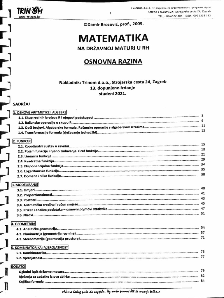 Trinom skripta za državnu maturu B - matematika | PDF