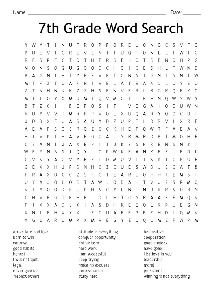 7th Grade Word Search | PDF | Psychology