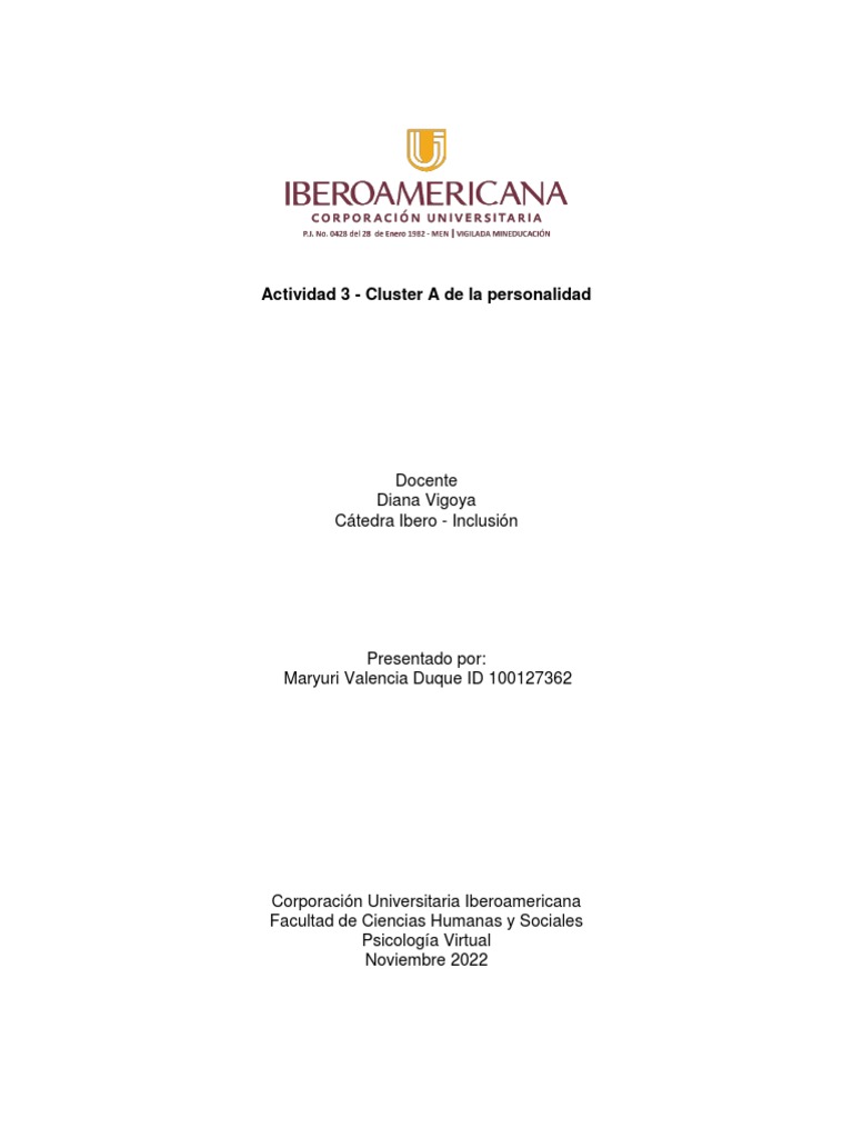 Cluster A de La Personalidad | PDF | Psicoterapia | Sicología