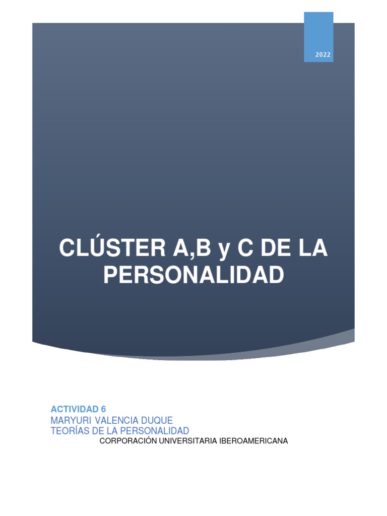 Cluster A, B y C de La Personalidad | PDF | Desorden de personalidad ...